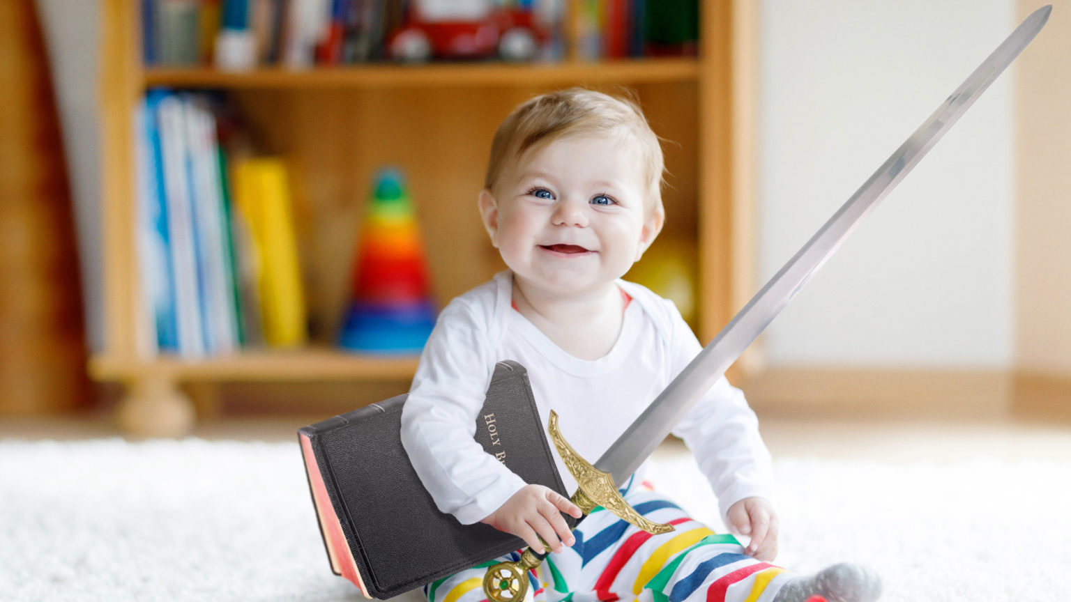 Tremendous! The Baby With A Sword Has Now Acquired A Bible